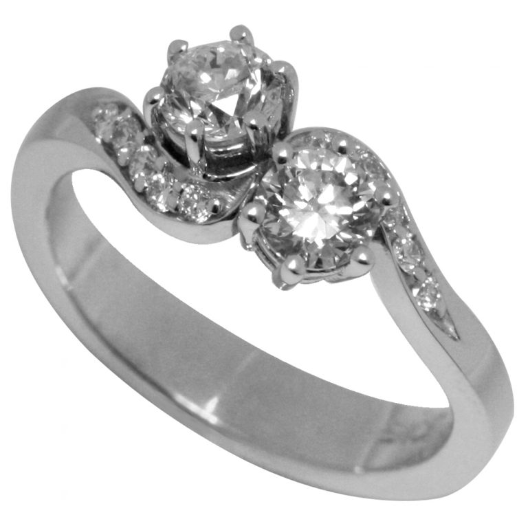 Gracefully Perched Two Stone Diamond Engagement Ring - Oceanside Jewelers